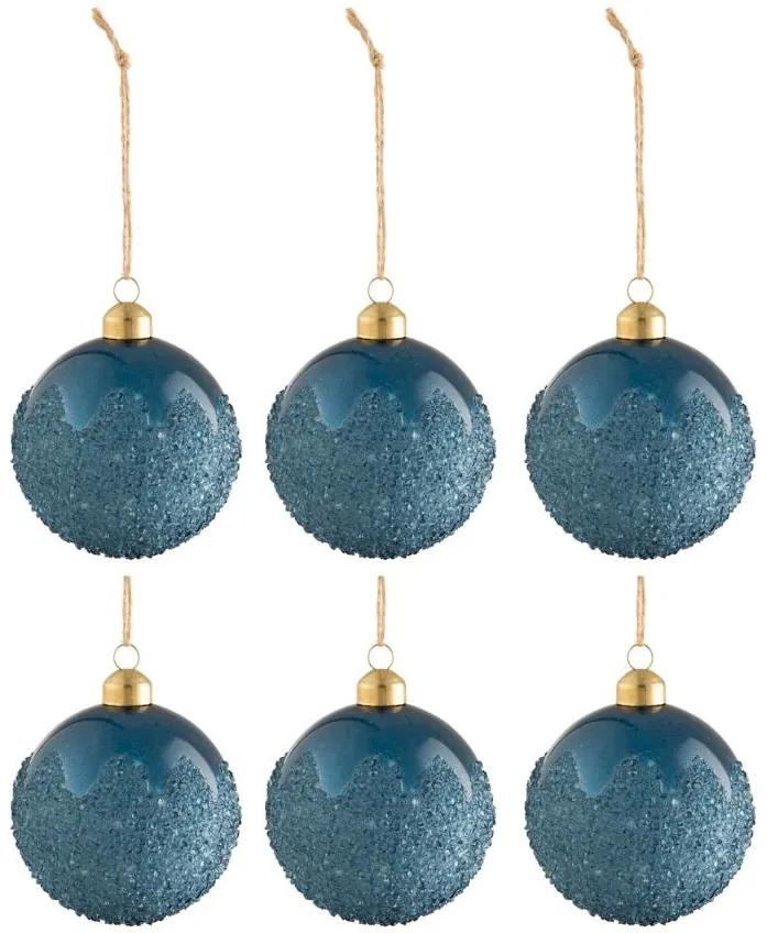 OnaDnes -20% Set šesti modrých skleněných vánočních ozdob J-Line Natal 8 cm