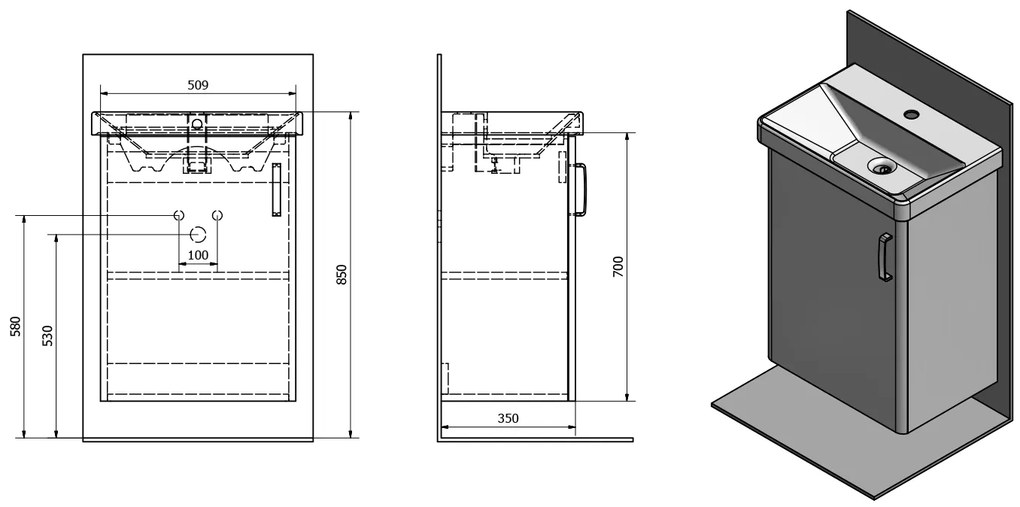 Sapho THEIA umyvadlová skříňka 50,9x70x35cm, 1x dvířka, levá, bílá, TH057-3030