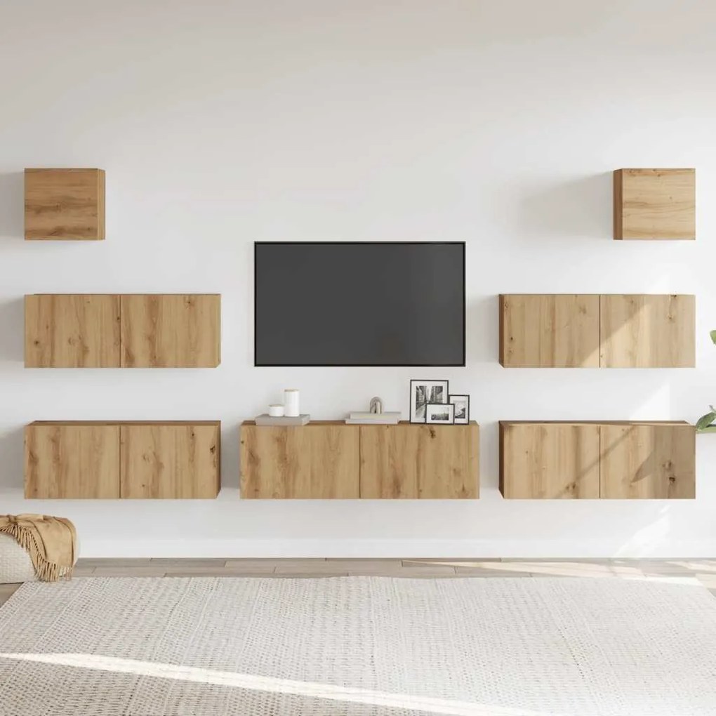 Sada 7 kusů nástěnné TV skříňka dub artisan kompozitní dřevo 3329020