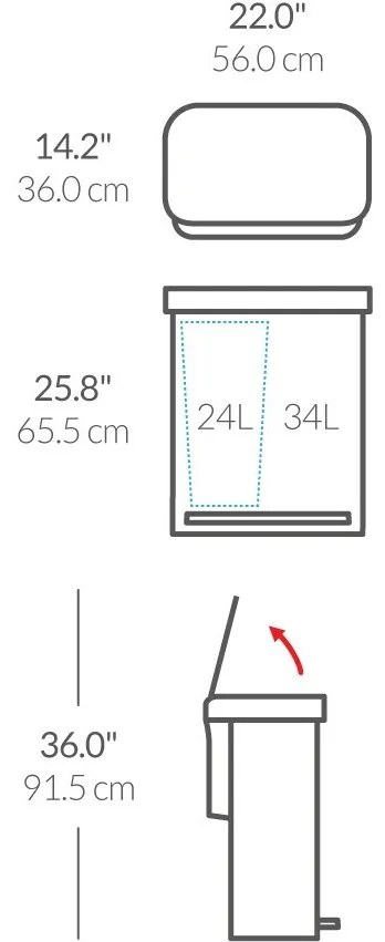 Simplehuman Pedálový odpadkový koš na tříděný odpad 58 l, bílá