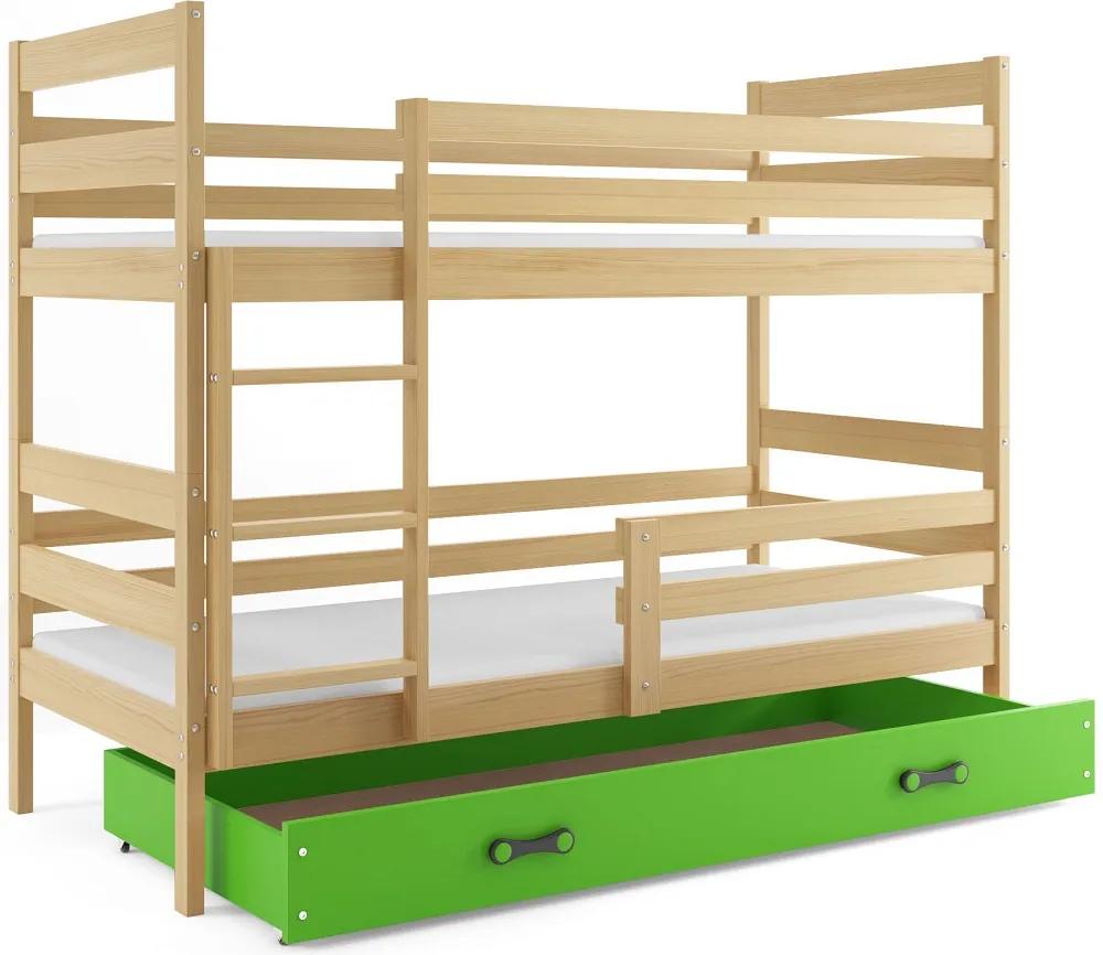 BMS Group Dětská patrová postel s úložným prostorem ERYK borovice Velikost postele: 160x80 cm, Barva šuplíku: Zelená