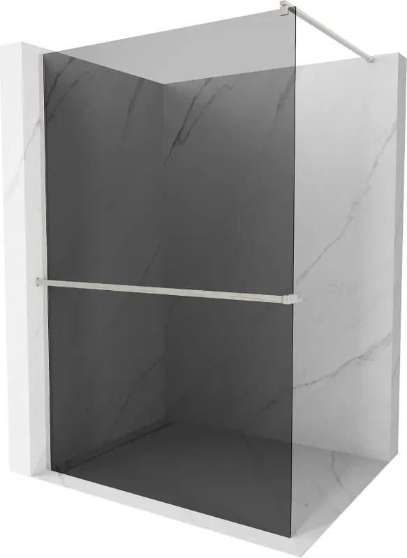Mexen Kioto+, sprchová zástěna Walk-In s poličkou a věšákem 130 x 200 cm, 8mm šedé sklo, broušená ocel profil, 800-130-121-97-40
