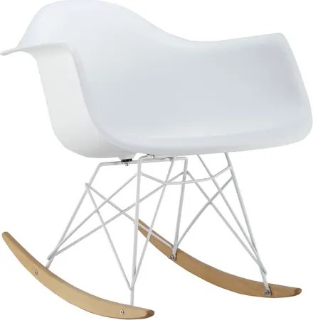 Houpací plastová židle v bílé barvě na dřevěné konstrukci typ II KN1071