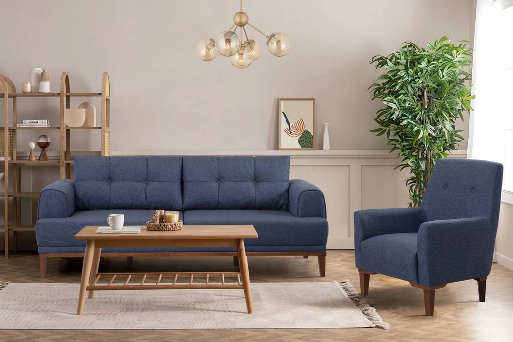 Hanah Home Třímístná pohovka BALERA s křeslem tmavě modrá 223 cm