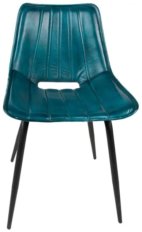 Tyrkysová kožená jídelní židle kovové nohy Van – 46x52x79 cm