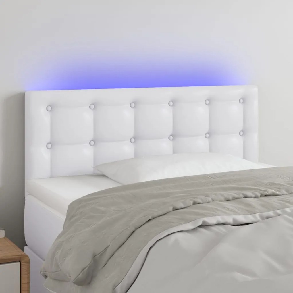Čelo postele s LED bílé 80 x 5 x 78/88 cm umělá kůže 3121685