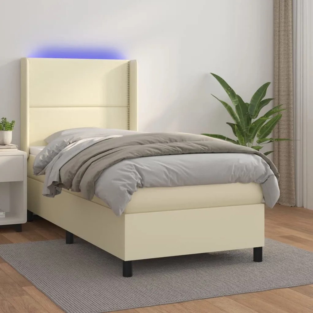 vidaXL Box spring postel s matrací a LED 90x200 cm umělá kůže [3139306] Barva: Černá