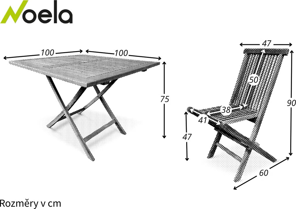 Noela Zahradní teakový set 1+4 pro 4 osoby Square II.