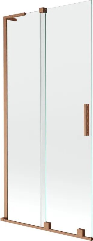 Mexen Velar L, 2-křídlová posuvná vanová zástěna 95 x 150 cm, 8mm čiré sklo, měděná matná, 896-095-003-01-65