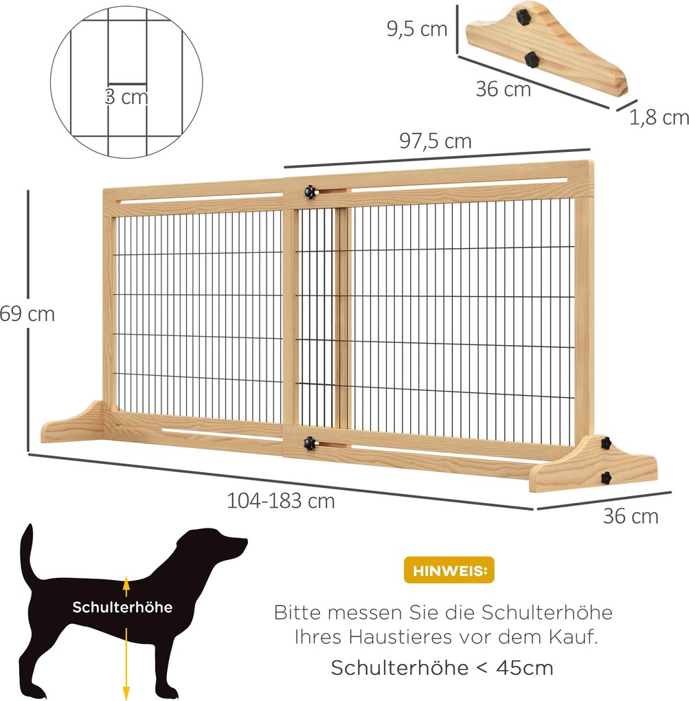 Bezpečnostní branka pro psy, schodišťová branka, výška 180 cm, výškově nastavitelná, přírodní + černá barva