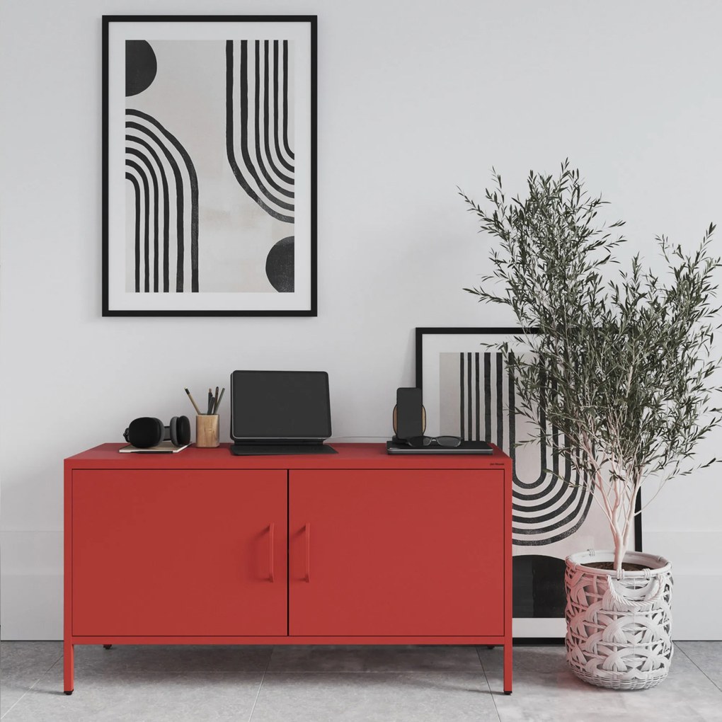 TV skříňka kovová na nožičkách červená, 1150x595x400 mm: ROSA Modern
