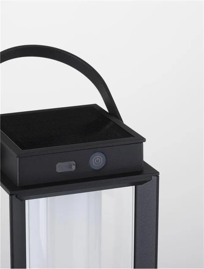 NV 9002862 Venkovní stolní lampa VERHAAL černý hliník a čiré sklo LED 2W 3000K 3,7V 360st. IP54 solární / USB kabel / vypínač na těle - NOVA LUCE