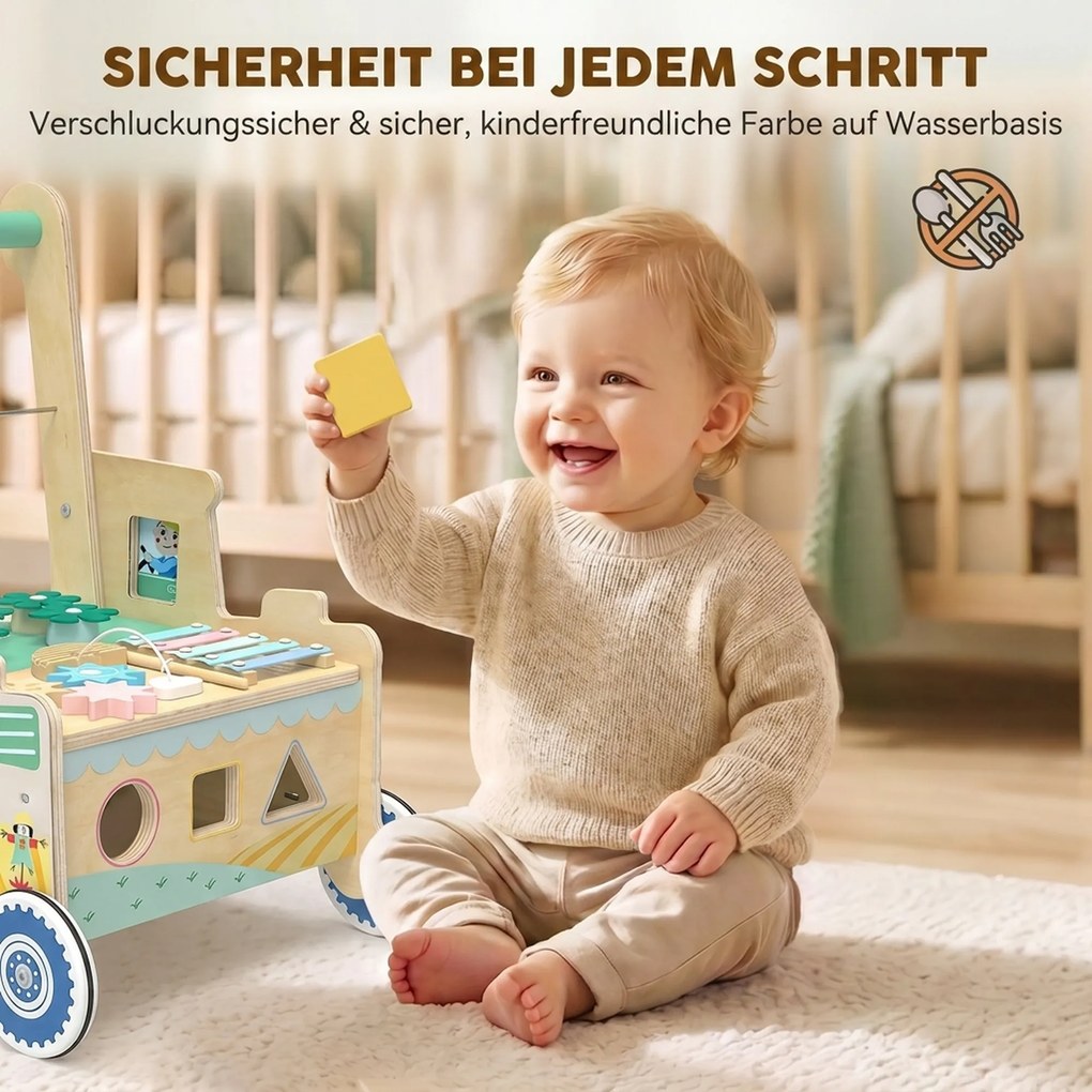 AIYAPLAY Dětský chodítko, chodítko s kolečky, stavebními kostkami, úložným prostorem, Montessori aktivní centrum pro děti od 1 do 3 let, zelené