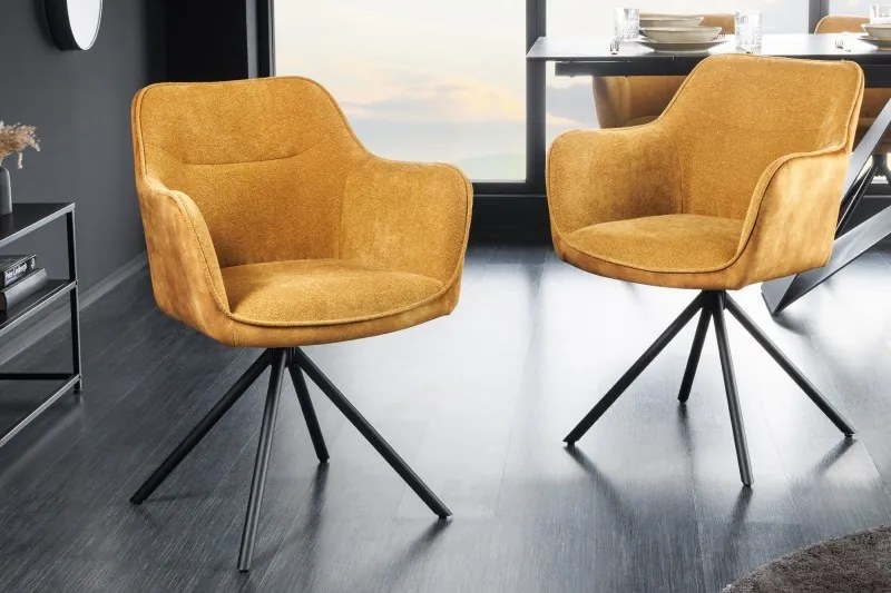 Designová otočná židle Rahiq hořčičný samet