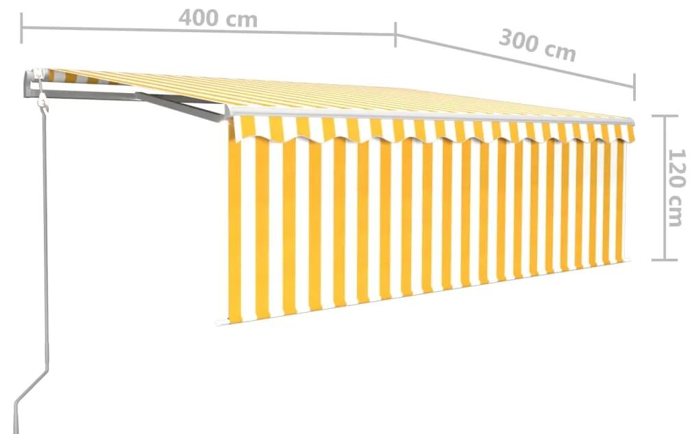 Automatická zatahovací markýza s roletou 4 x 3 m žlutobílá,  3069308