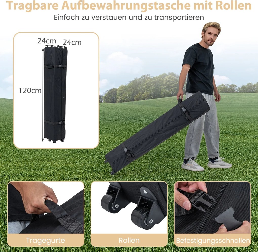 Costway Pavilon Výsuvný skládací altán s 4 Odnímatelné boční stěny 3 oddíl