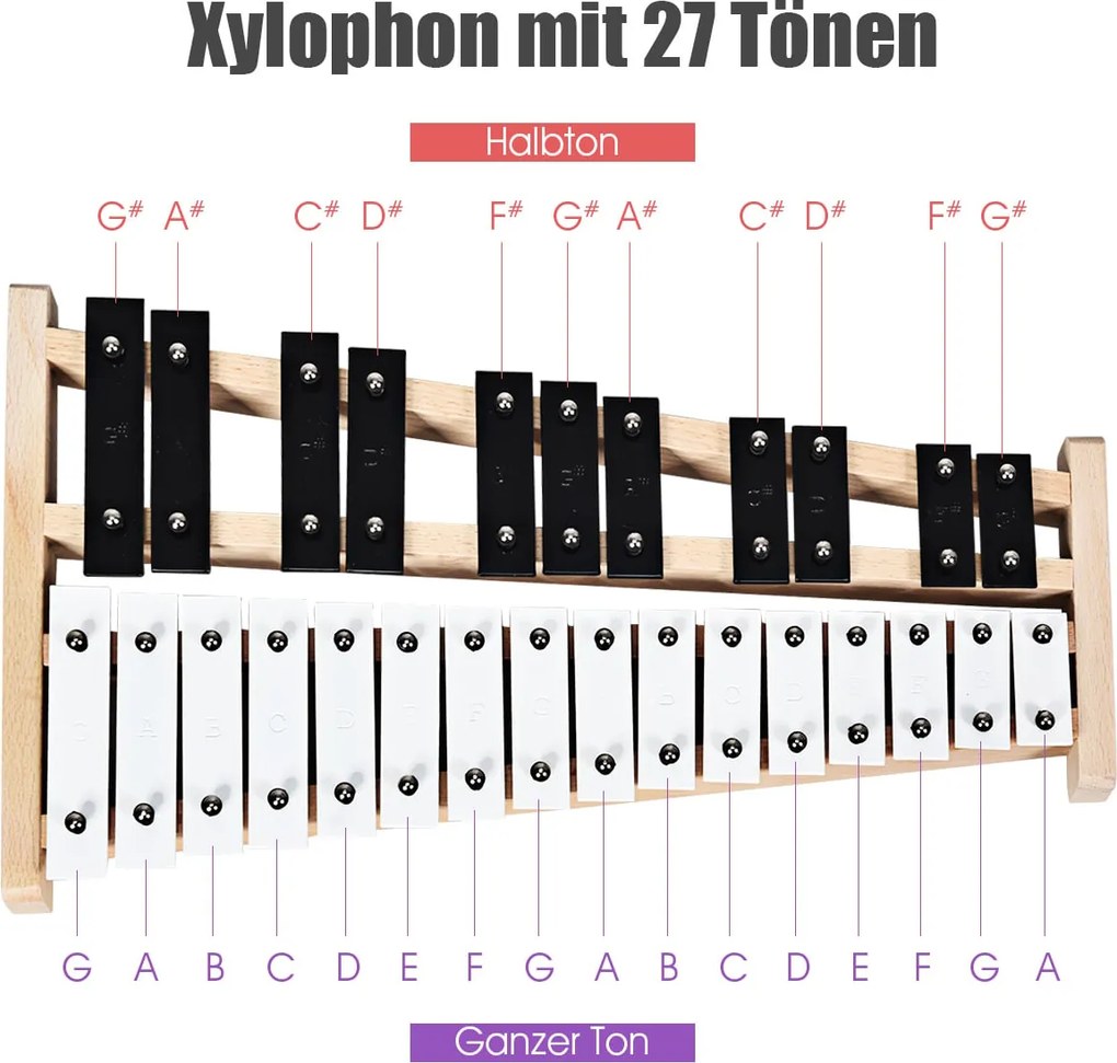 Costway 27 Note xylofon se 2 paličkami a přenosnou taškou Glockenspiel Ruční