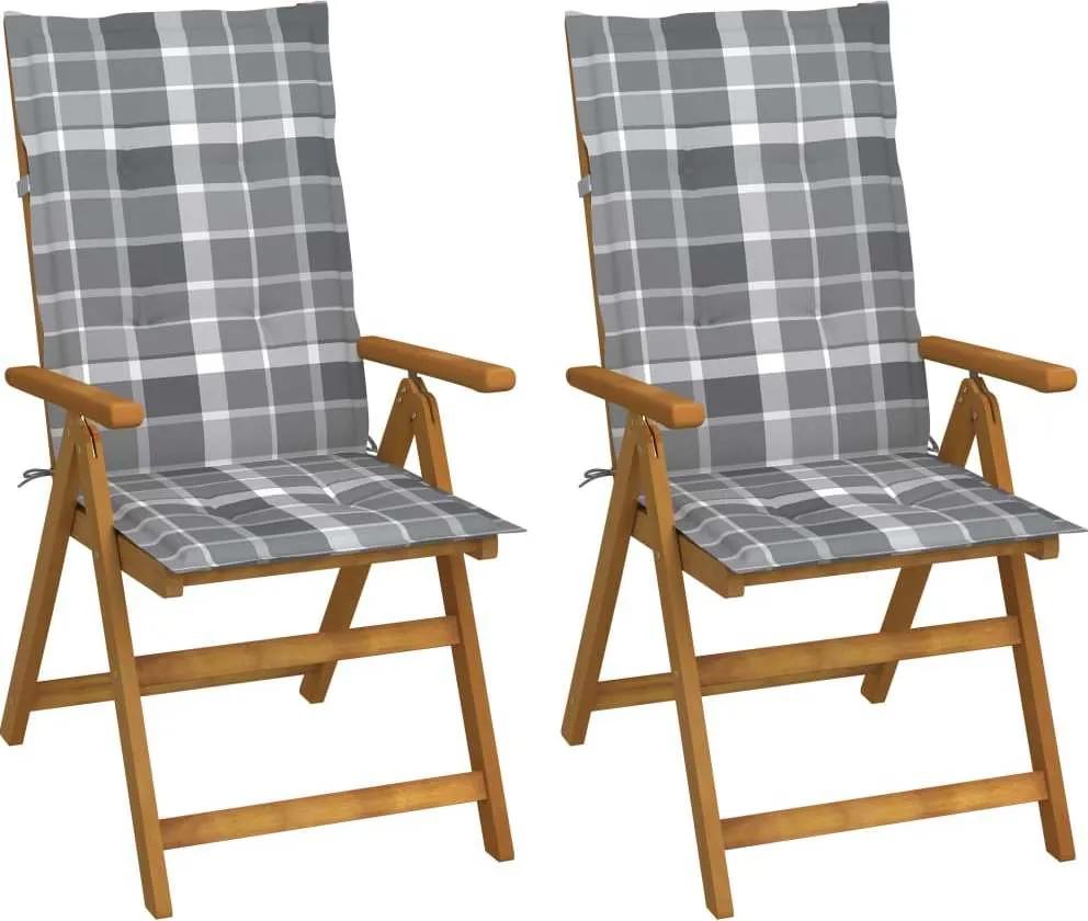vidaXL Zahradní polohovací židle s poduškami 2 ks masivní akácie [3064068] Barva: Vzor šedá kostka