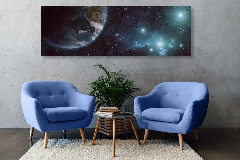 Obraz vesmír a zeměkoule - 150x50 cm