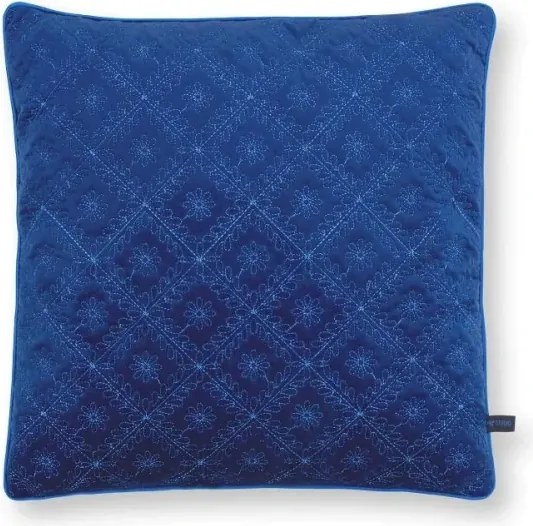 Pip Studio sametový dekorační polštář Quilted Daisy 50x50 cm, modrý (Dekorační polštářek v sametovém povlaku, tmavě modrý s výplní)