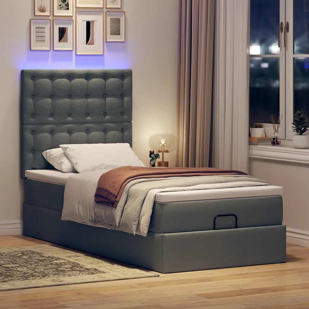 Osmanský rám postele s matrací tmavě šedá 100x200cm textil 3314149