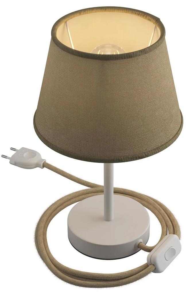 creative cables Alzaluce se stínidlem Impero, kovová stolní lampa se zástrčkou, kabelem a vypínačem Velikost: 15 cm, Barva: Matný chrom-šedá juta