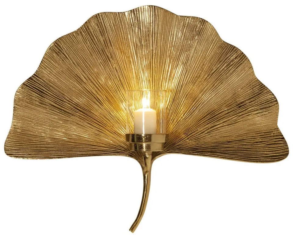 Nástěnný svícen ve zlaté barvě Kare Design Ginkgo Leaf, 60 cm