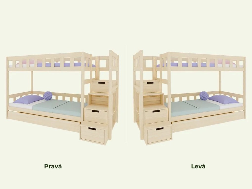 Benlemi Patrová postel PLOTTY s úložnými schody 90x200 cm Zvolte barvu: Pastelově růžová, Zvolte šuplík: Přistýlka 90x190 cm, Zvolte stranu: Vpravo