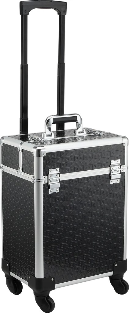 HOMCOM Kosmetický Vozík na Make-up s Telescopickým Držadlem - Nastavitelný, 34L x 24W x 52H cm, Hliník Černý