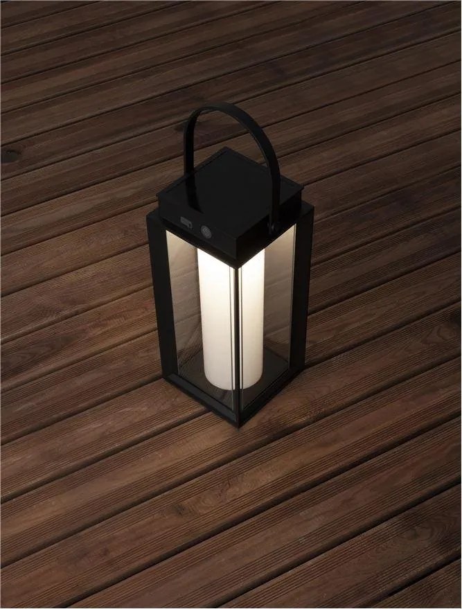 NV 9002862 Venkovní stolní lampa VERHAAL černý hliník a čiré sklo LED 2W 3000K 3,7V 360st. IP54 solární / USB kabel / vypínač na těle - NOVA LUCE