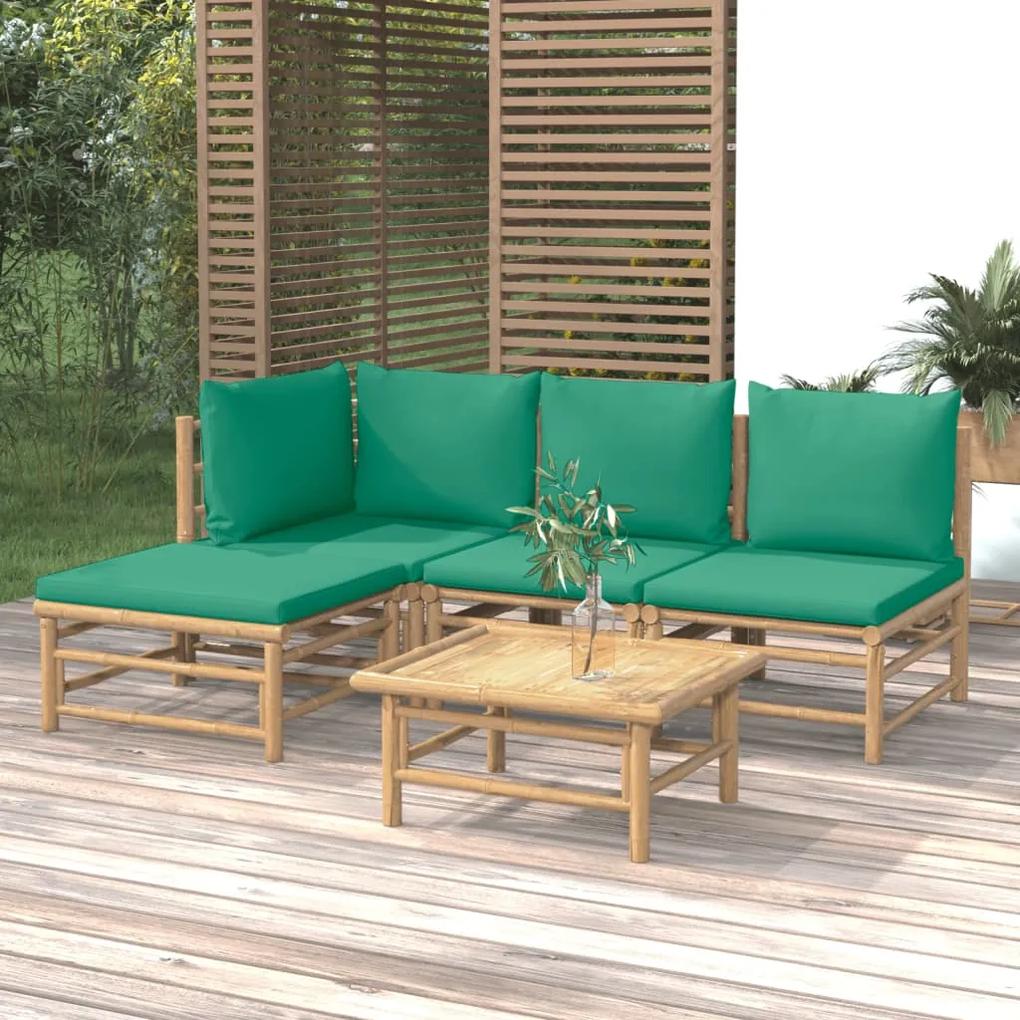 5dílná zahradní sedací souprava se zelenými poduškami bambus,  3155145