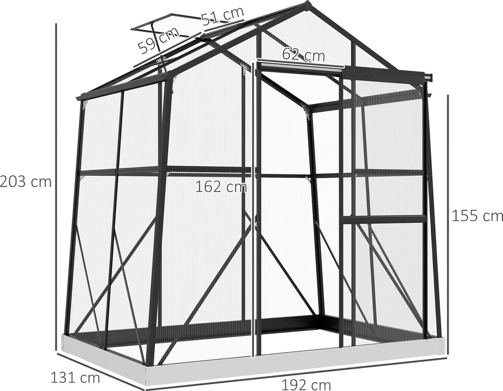 Skleník Skleníkový chladicí rám, odolný proti povětrnostním vlivům, 192 x 131 x 203 cm, černý