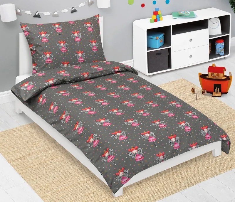 Bellatex Bavlněné povlečení dětské Junior Bílá,Růžová,Šedá 140x200 cm, 70x90 cm