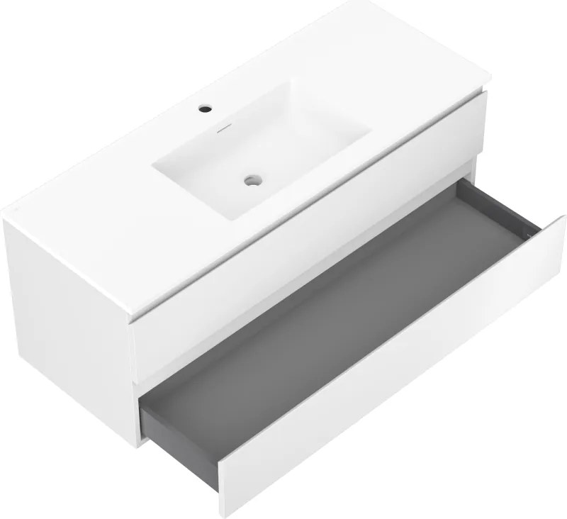 Mexen Orio, koupelnová skříňka 120 cm s umyvadlem Otis, 2 zásuvky, bílá matná, 91A10-12047-2-BFF01-W18M01