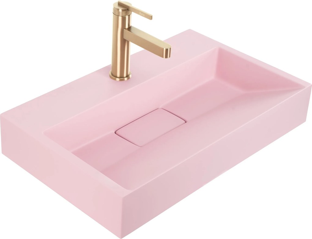 Rea Goya, umyvadlo z konglomerátu s černou konzolou, 60 cm, růžová matná, KPL-U4411