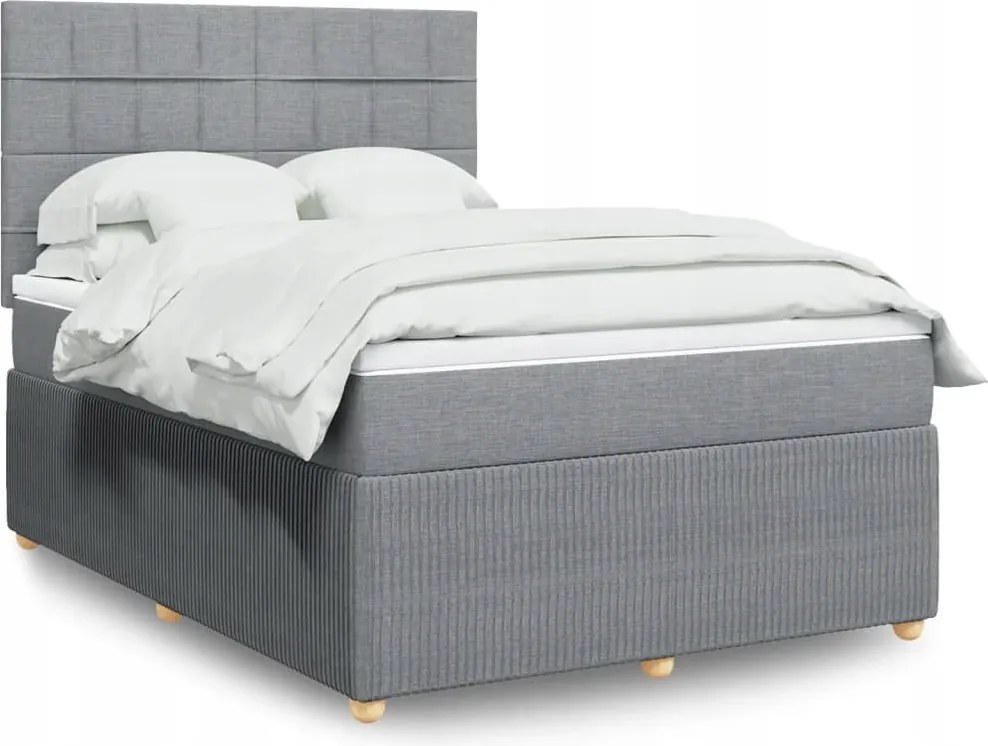 Box Spring Postel S Matrací Textil Světle Šedá Blok se čtverci 140 x 190