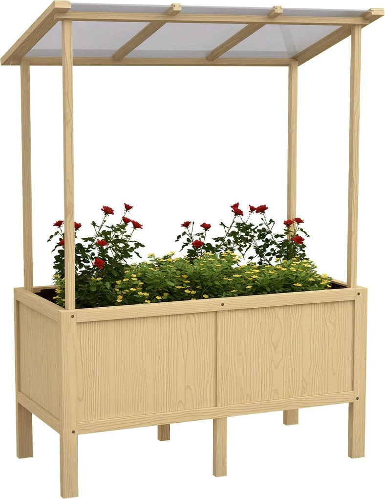 Dřevěný vyvýšený záhon Outsunny, skleník s poklopem, květináč s fleecem, květinová postel pro bylinky do zahrady a na balkon, 110 x 60 x 152 cm, příro