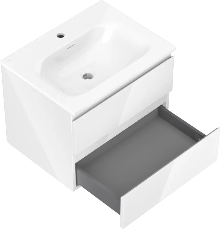 Mexen Orio, koupelnová skříňka 60 cm s umyvadlem Vela, 2 zásuvky, bílá lesklá, 91A10-06047-2-BFF00-W23M00
