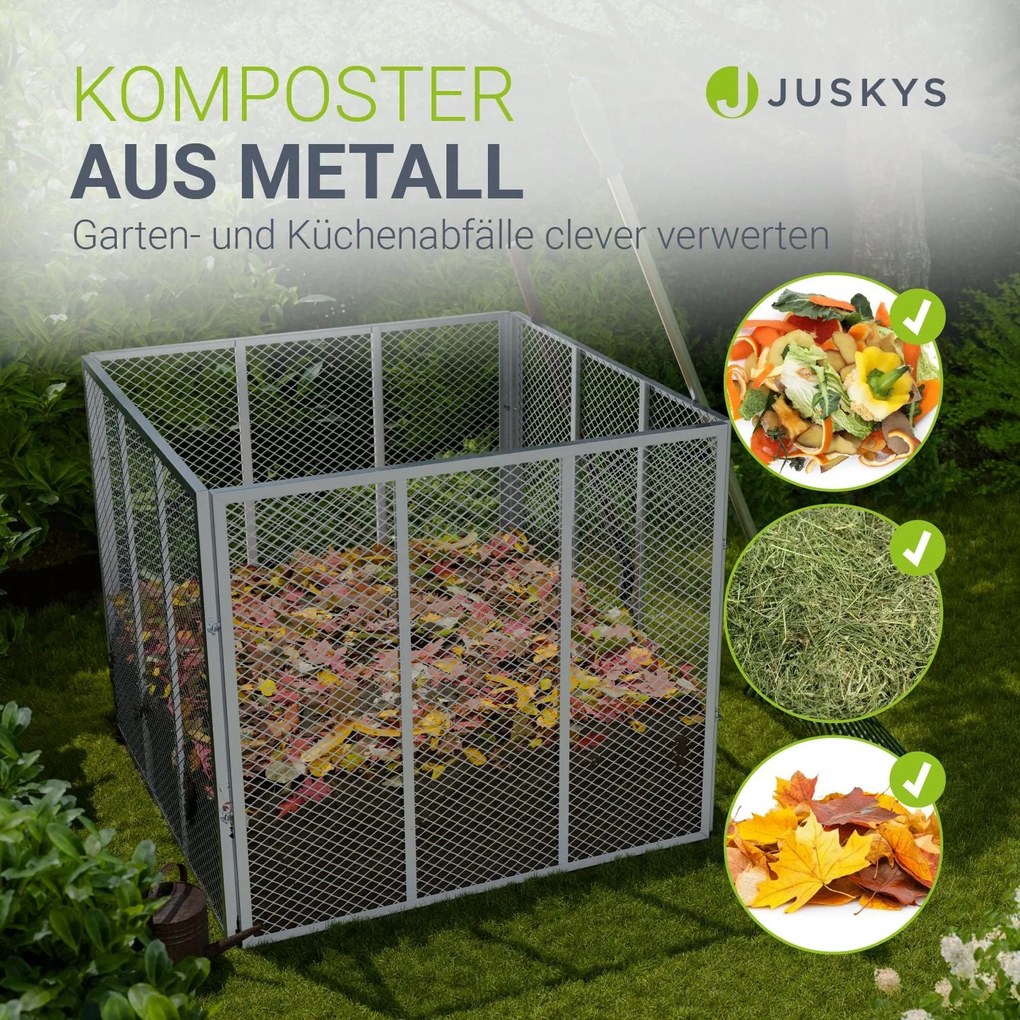 Juskys Kovový kompostér na zahradní odpad Barva: tmavě zelená, Objem: 450 l