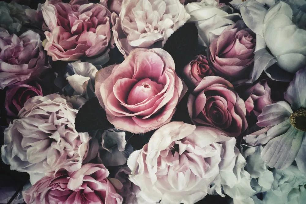 Obraz Růžové Květy Ve Stylu Vintage Nedostatek Nedostatek Plátno Canvas 100x70