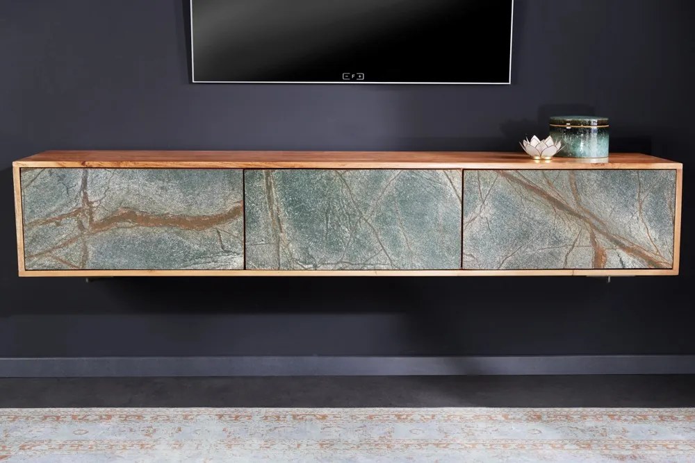 Designový závěsný TV stolek Quillon 160 cm přírodní kámen