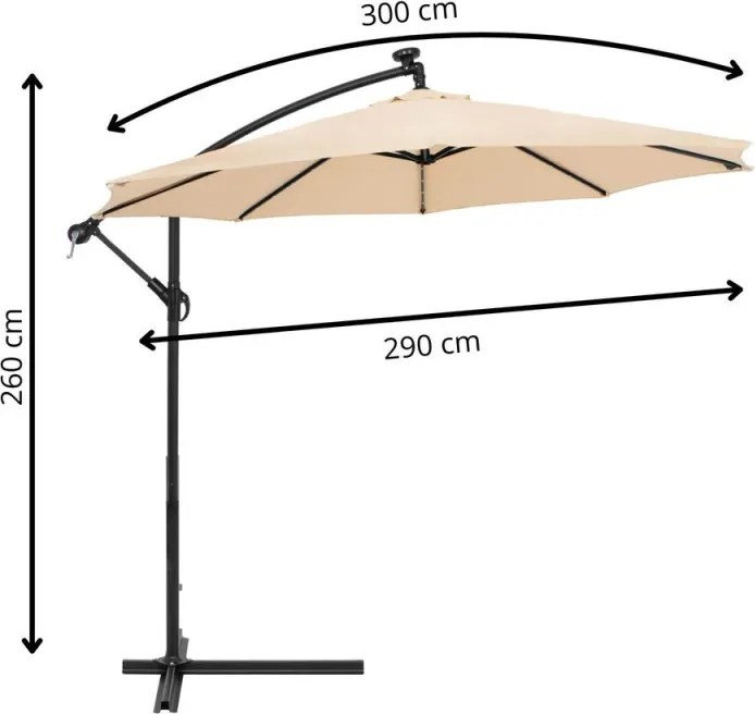 Zahradní slunečník s led osvětlením 290 cm, béžový SPRINGOS ATENA GU0047