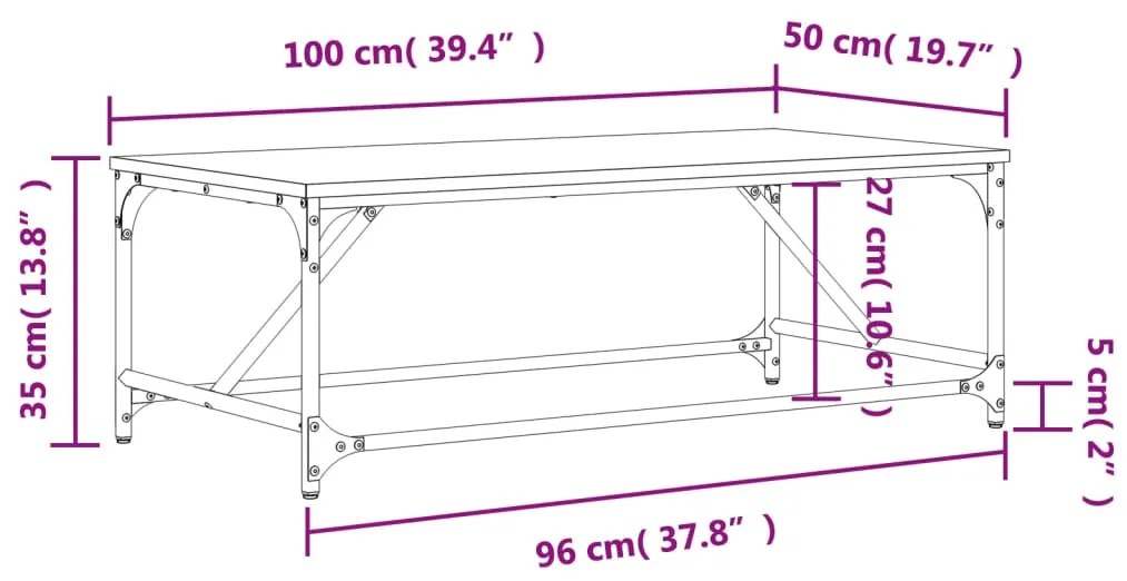 Konferenční stolek kouřový dub 100x50x35 cm kompozitní dřevo - Default Title