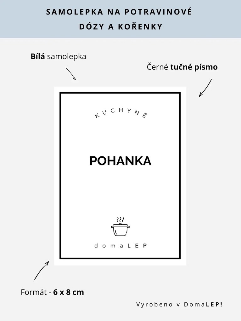 POHANKA – bílá samolepka na dózu, tučné písmo, 6 × 8 cm | DomaLEP