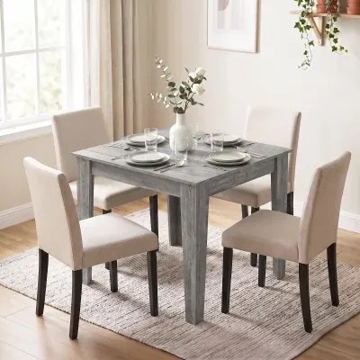 HOMCOM jídelní stůl pro 4 osoby, čtvercový kuchyňský stůl 80x80x75 cm s protiskluzovými nožičky, šedý dřevěný efekt