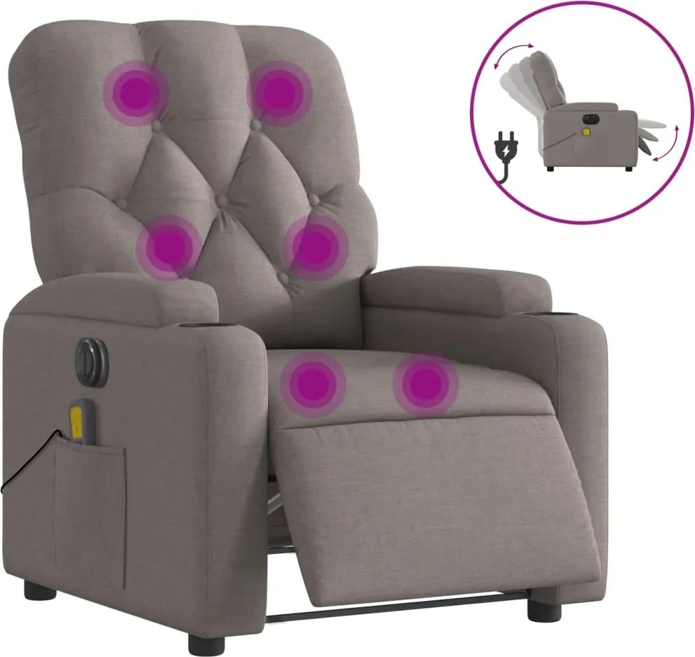 Elektrické masážní polohovací křeslo taupe textil 3204706