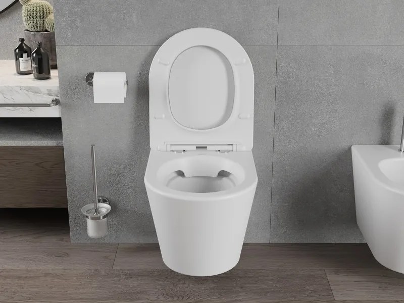 Mexen Rico misa wc Rimless s pomalu zavíratelným tenkým sedátkem, duroplast, bílá mat - 30724001