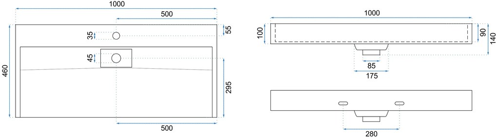 Deskové umyvadlo z konglomerátu REA GOYA 100x46 cm, bílé