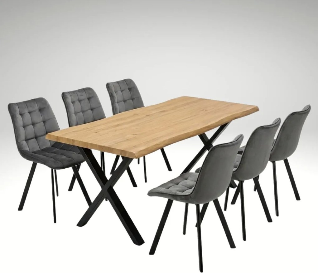 Vikio Jídelní set pro 6 osob 180x90 cm soft dub noha X šedá židle VJS238-6S-S