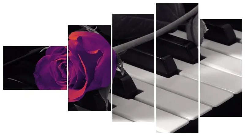 Obraz fialové růže na piánu  (110x60 cm), 40 dalších rozměrů